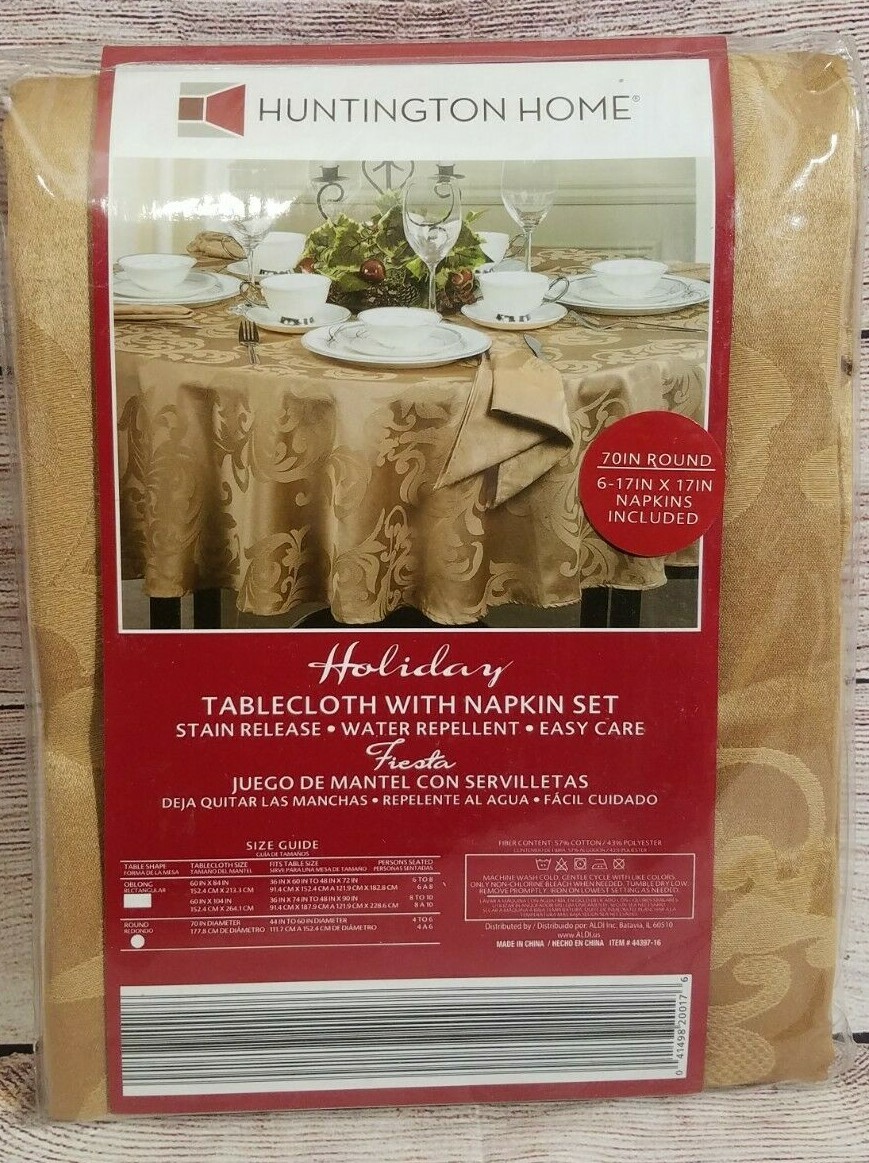 Huntington Home Holiday Tablecloth 6 Napkins Set 70in Round Gold for ...