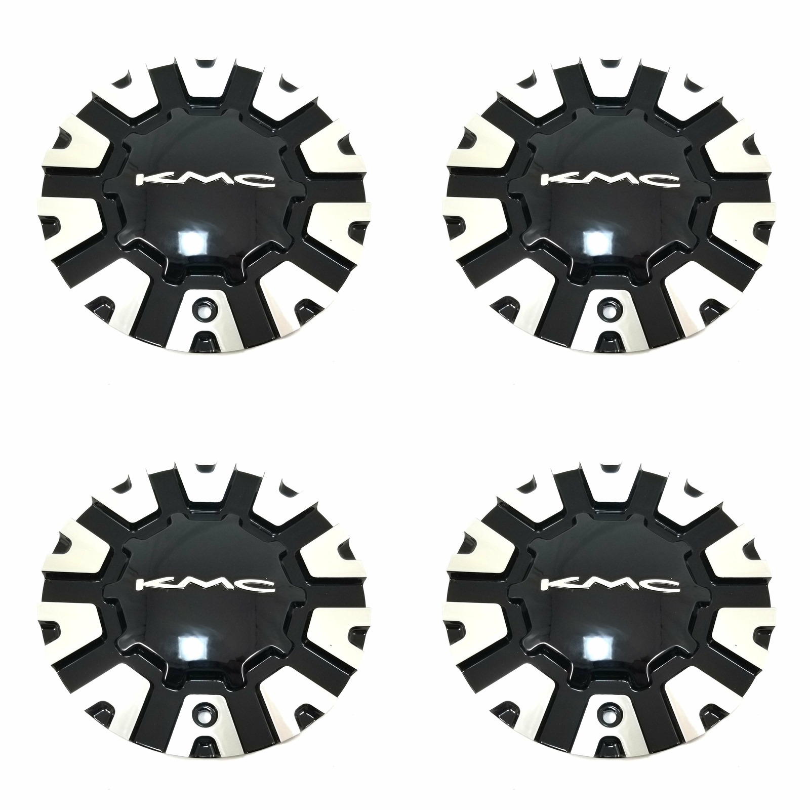 4 KMC Wheels Gloss Black/Silver Wheel Center Hub Caps for 5/6Lug KM681 ...