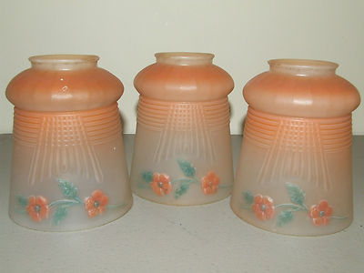 Antique 1930's Matching Lot 3 Deco Hand Painted Glass Pendant Tulip ...