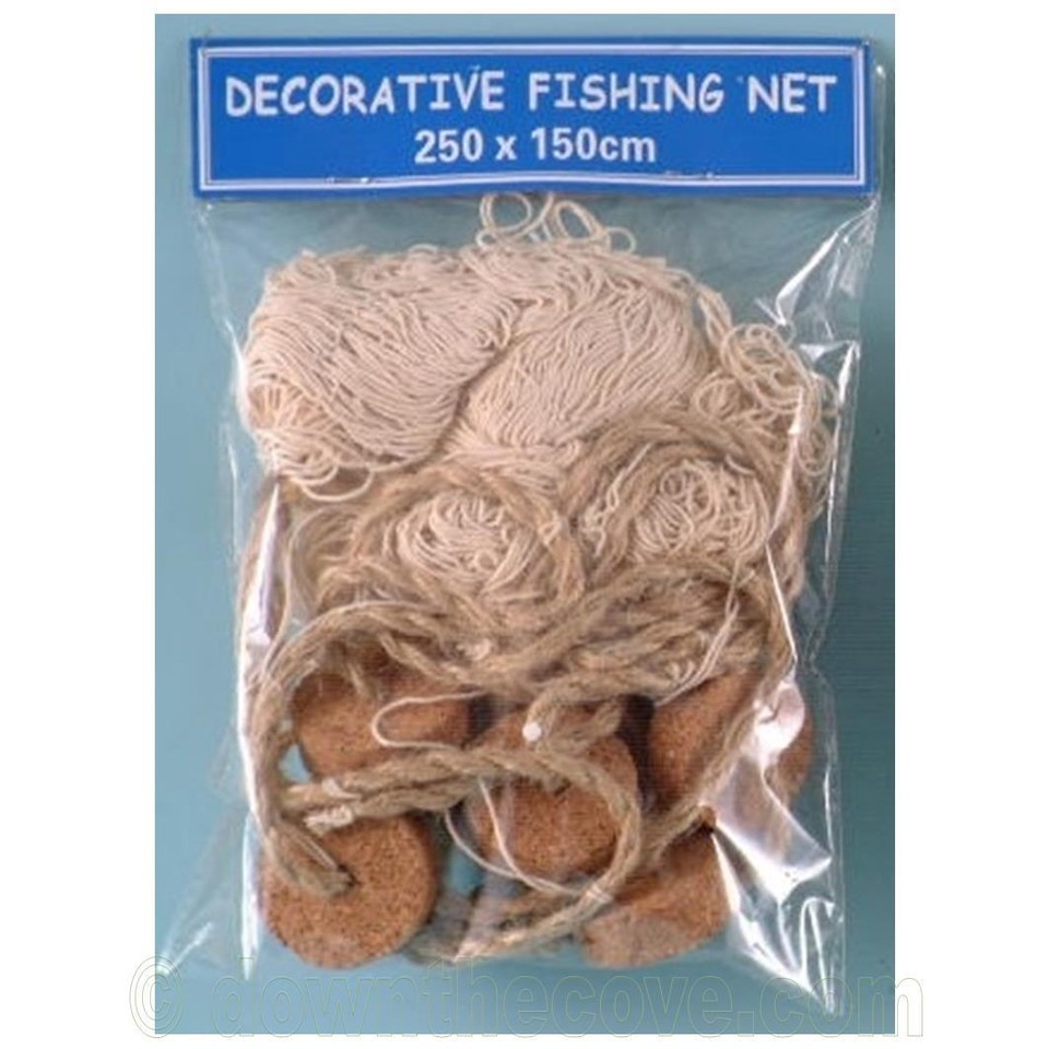 Decorative Cotton Fishing Net with Cork Floats - 250cm x 150cm - Blue ...