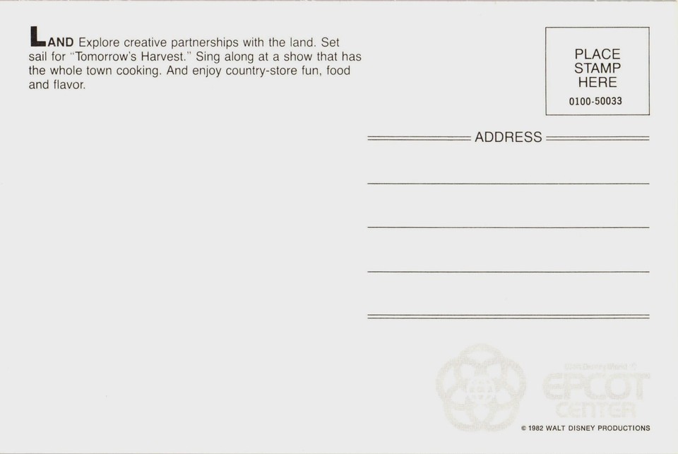 Disney World Epcot Center Postcard 1982 Land Night View Tomorrows ...