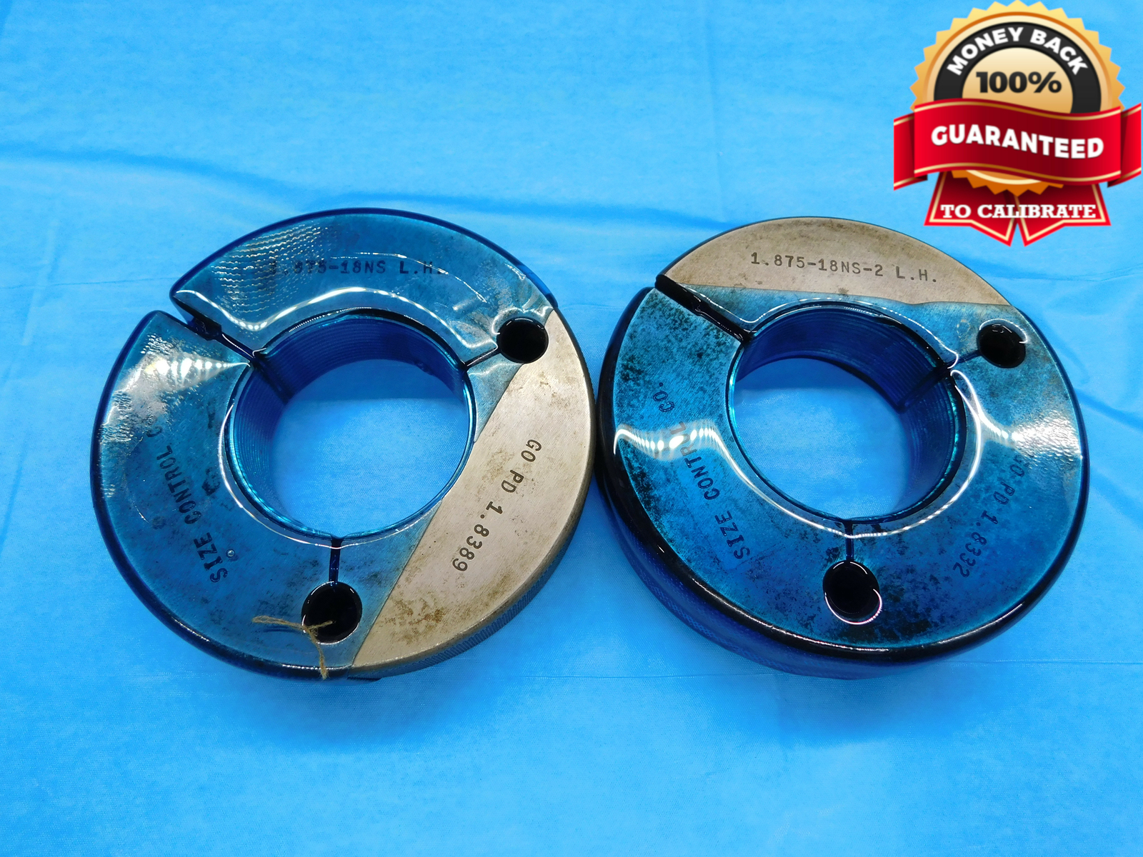 1 7/8 18 NS 2 LEFT HAND THREAD RING GAGES 1.875 GO NO GO PD'S = 1.8389 ...