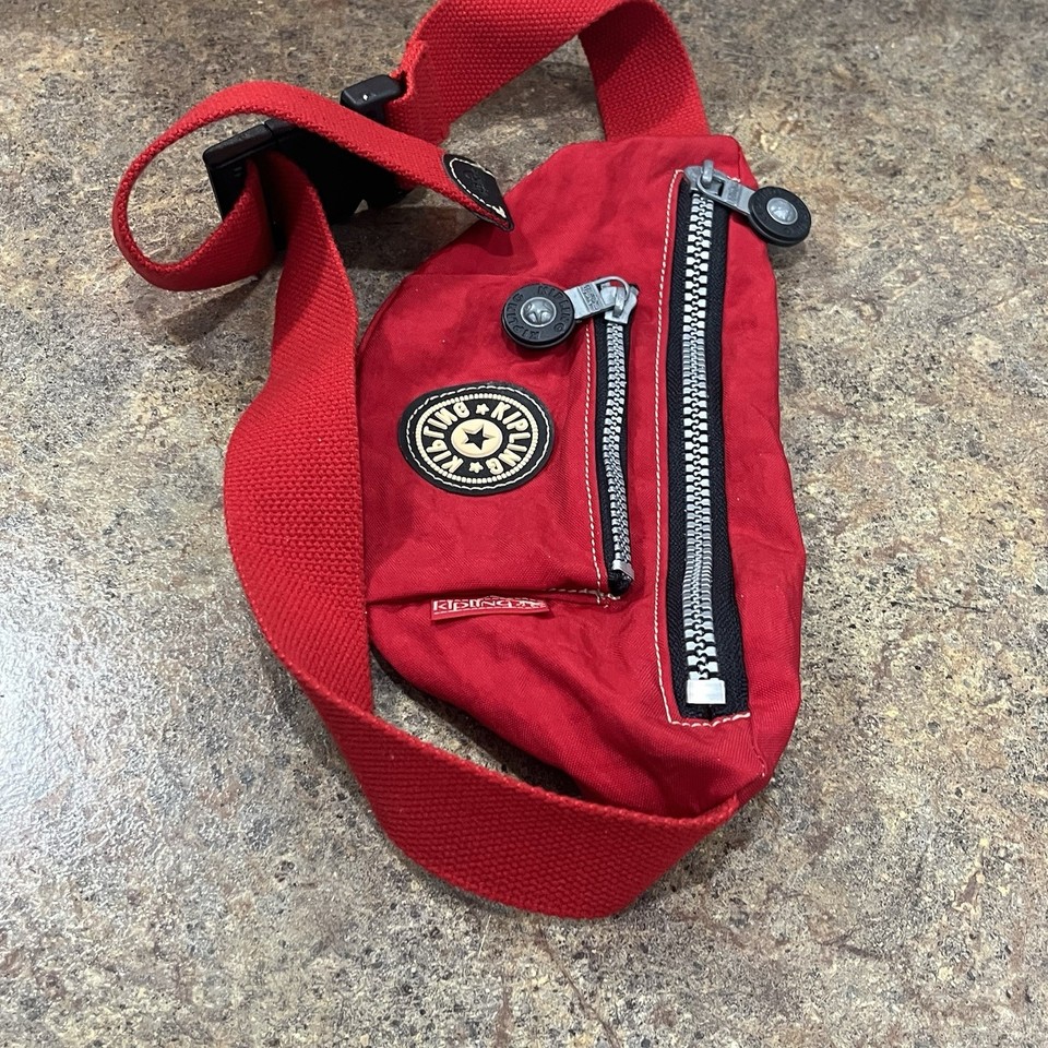 Vintage Kipling Red Nylon Fanny Pack Hip Waist Sling Belt Bag Zip EUC ...