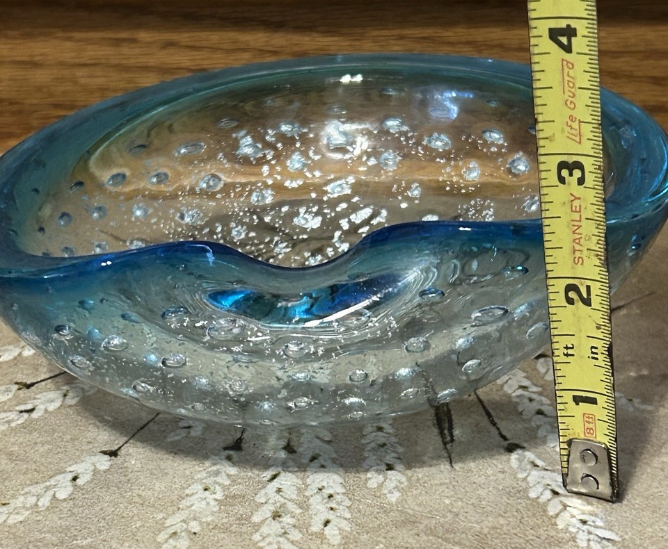 Murano Vintage Shell Art Glass Ashtray Aqua Blue Ashtray Bubbles Silver ...