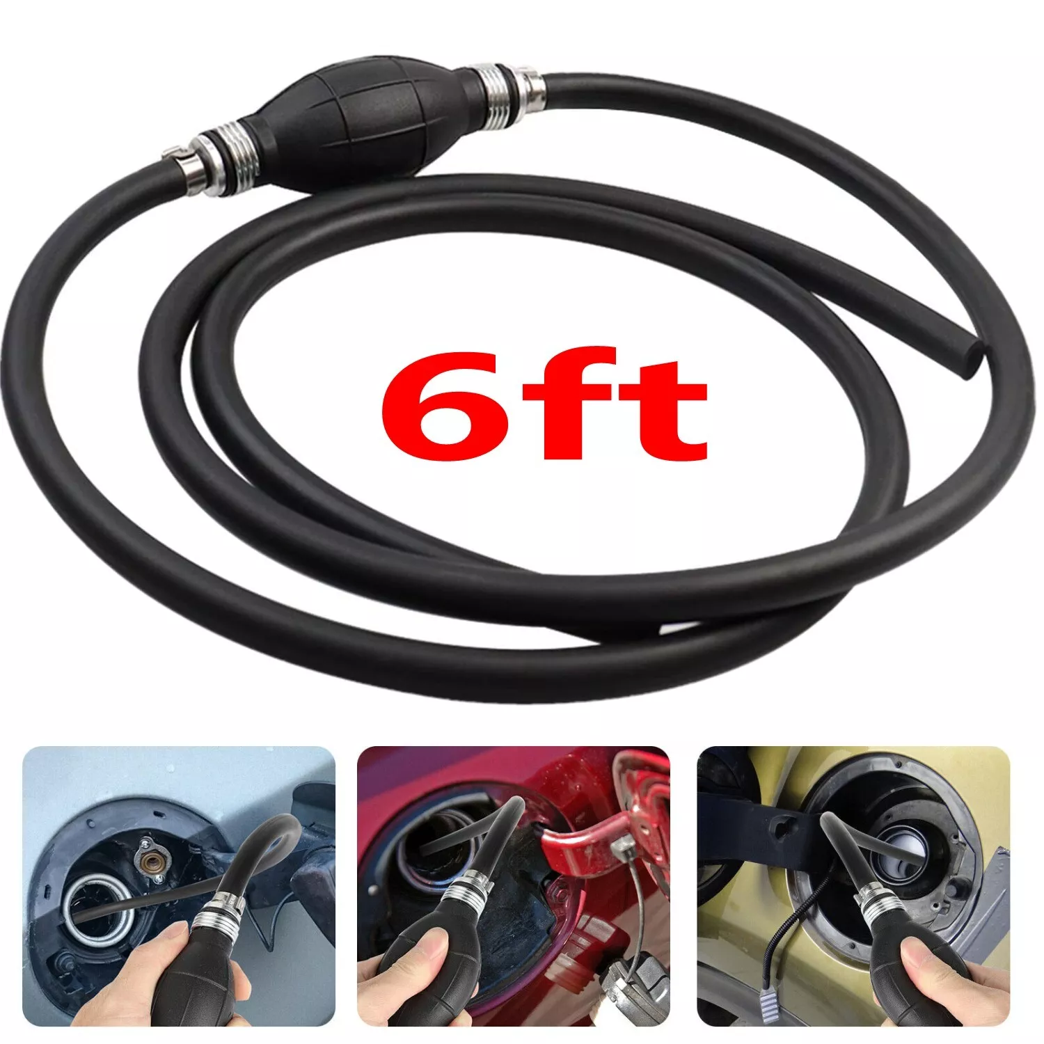 6ft 3/8" Marine Outboard Boat Motor Fuel/Gas Hose Line Assembly with ...