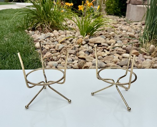 Mid Century Modern Atomic Retro 2 Tripod SmalPlanter Bases Metal Brass ...