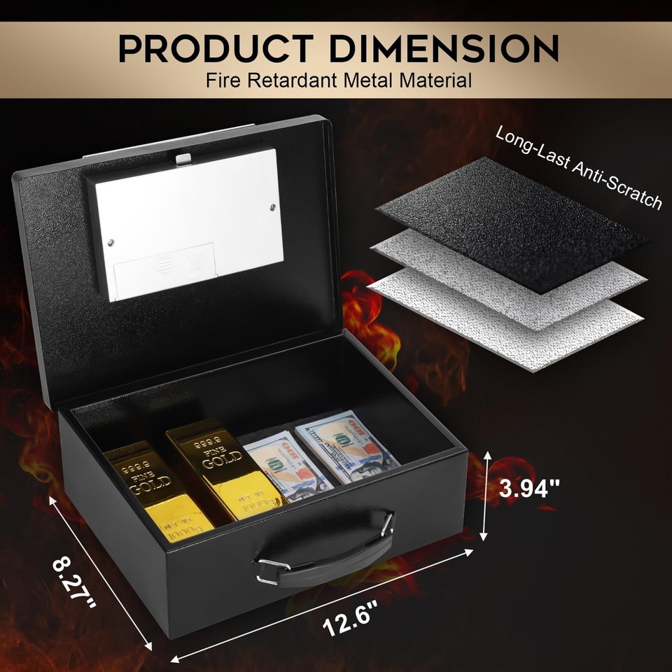 Dalmbox Portable Metal Safe Box with Digital Code Lock,Fire Resistant ...