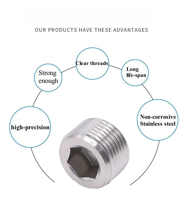 2pcs Stainless Steel Plugs Allen Head 1/2" NPT Pipe Thread Socket Pipe ...