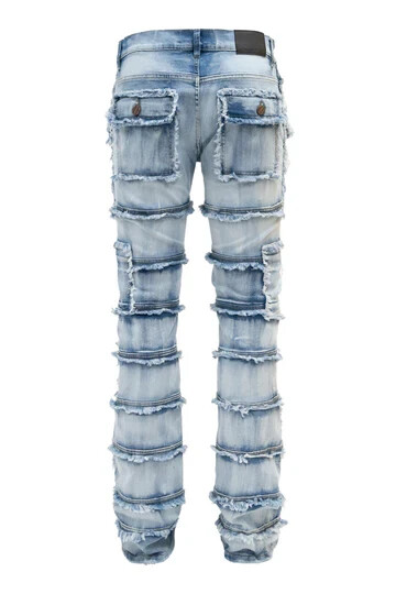 Evolution Men's Edge Cut Patchwork True Stacked Cargo Denim Jeans ...