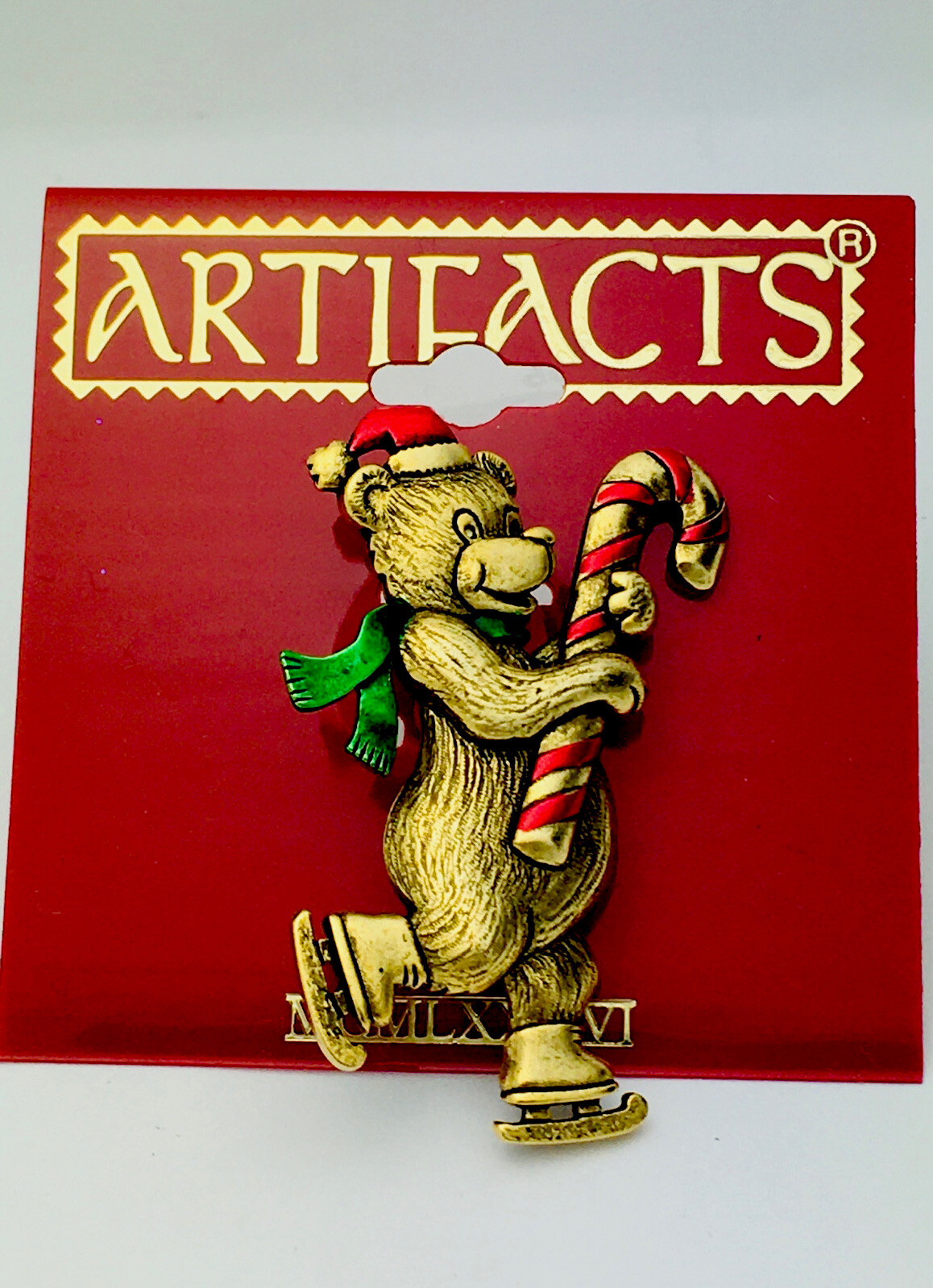 Signed JJ Jonette Vintage Christmas Pin Teddybear ice skating candy ...