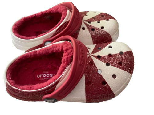 Toddler Girls Peppermint Candy Lined Crocs Size 10 Red White | eBay