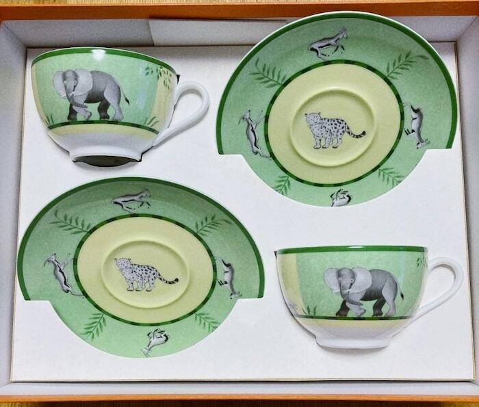 Hermes Africa Tea Cup Saucer Green Tableware 2 set Coffee Hermes Africa Tea Cup Saucer Green Tableware 2 set Coffee