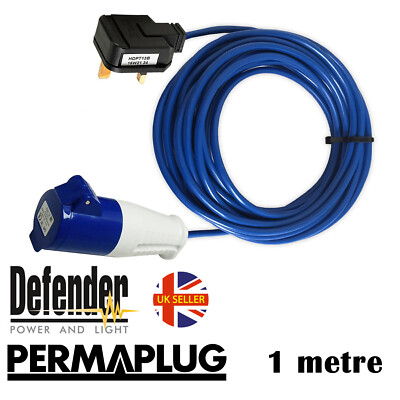 1 METRE 13A PLUG TO 16A BLUE SOCKET EXTENSION LEAD CARAVAN EVENT CAMP ...