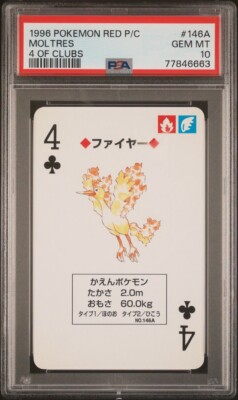 1996 POKEMON RED VERSION PLAYING CARDS 146A MOLTRES Poker Nintendo PSA ...