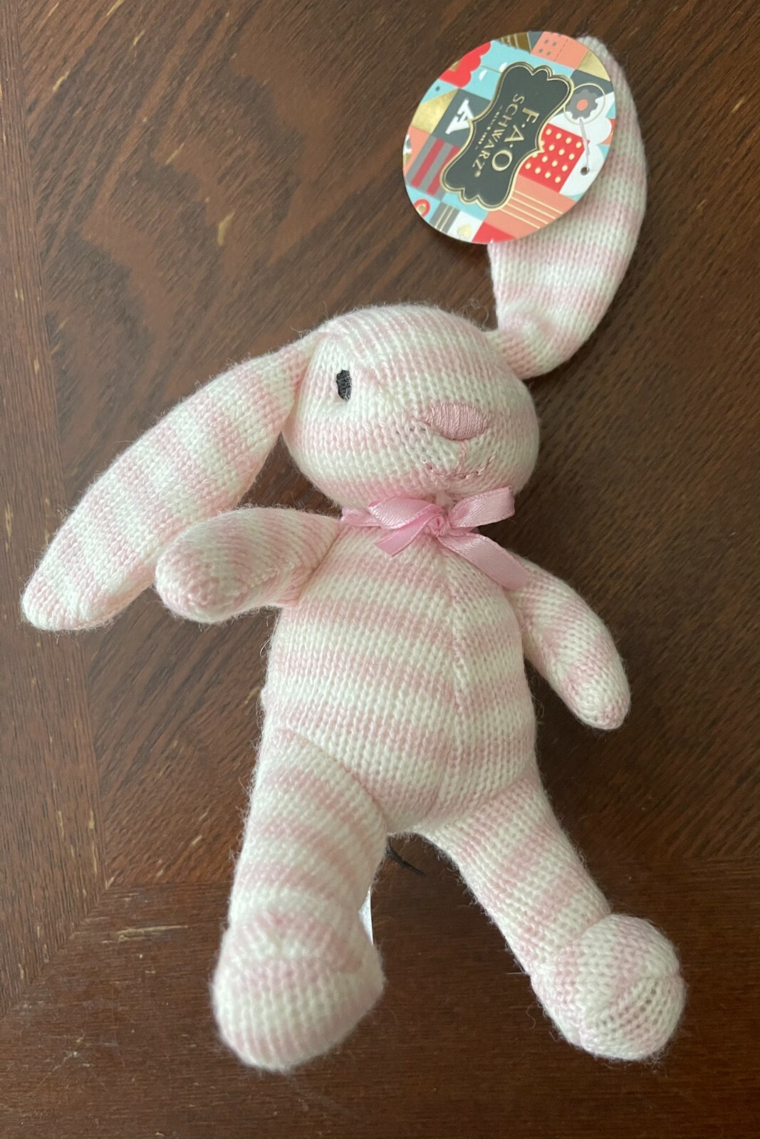 FAO Schwarz Pink Knit Bunny 4" Brand New white floppy rabbit plush ...