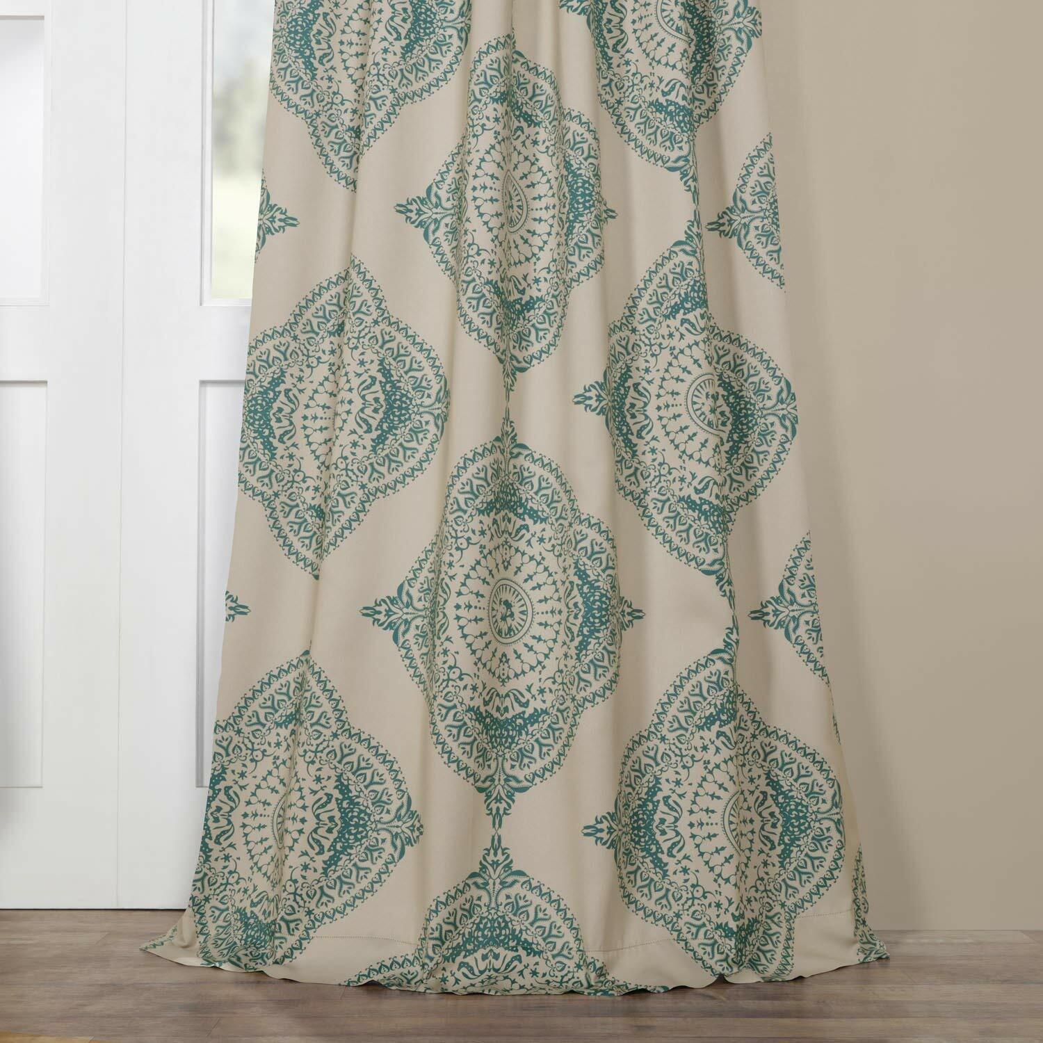 Set 2 Teal Ecru Medallion Curtains Panels Drapes 84 96 108 120 in Tab ...