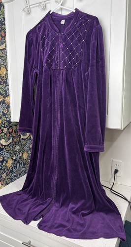Covington Velour Robe Women's Purple Large Full Zip Pockets Cotton ...