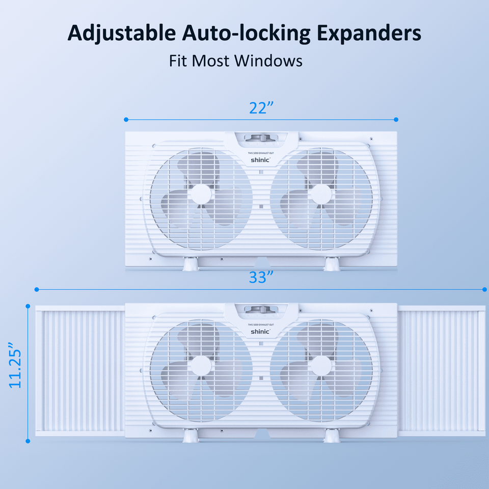 Shinic 9" 3-Speed Twin Window Fan with Removable Bug Screen,Fully ...