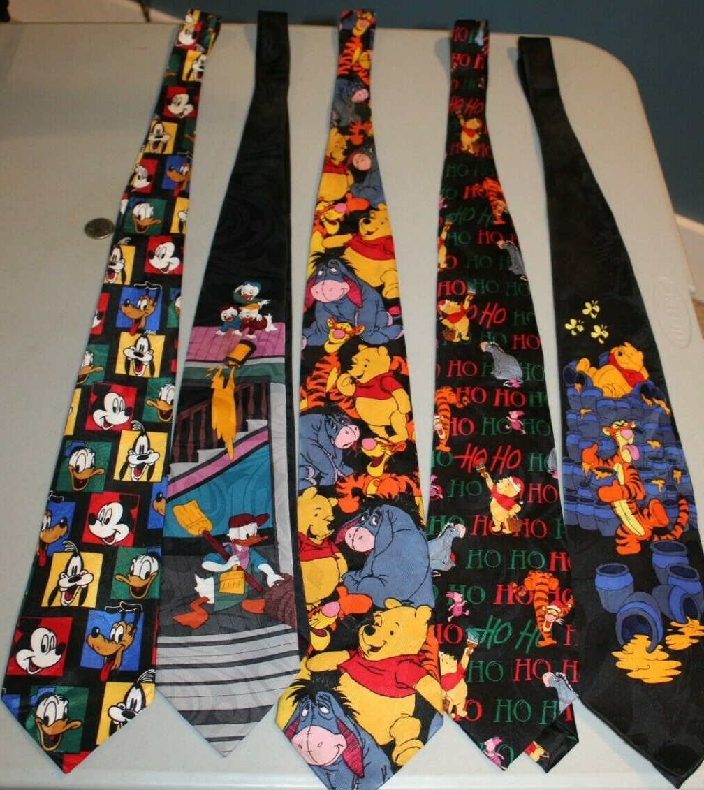5 Adult Disney Ties Novelty Winnie the Pooh Mickey Mouse Piglet Donald ...