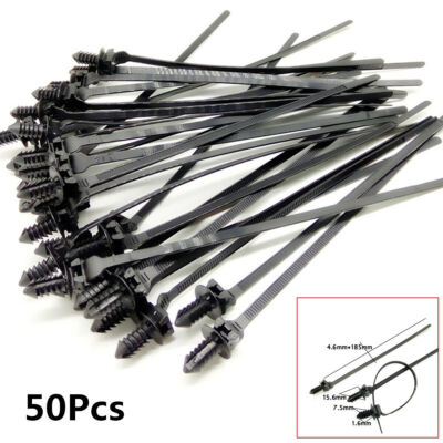 50X Car Nylon Tie Wrap Cable Fasteners Clips Self-locking Plastic Zip ...