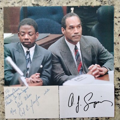 O J Simpson & Carl E Douglas SIGNED Cards Photo Murder Trail Dream Team ...