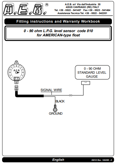LPG-CNG-GPL GAS Fuel level sensor fuel gauge Tank multivalve AEB 810,0 ...