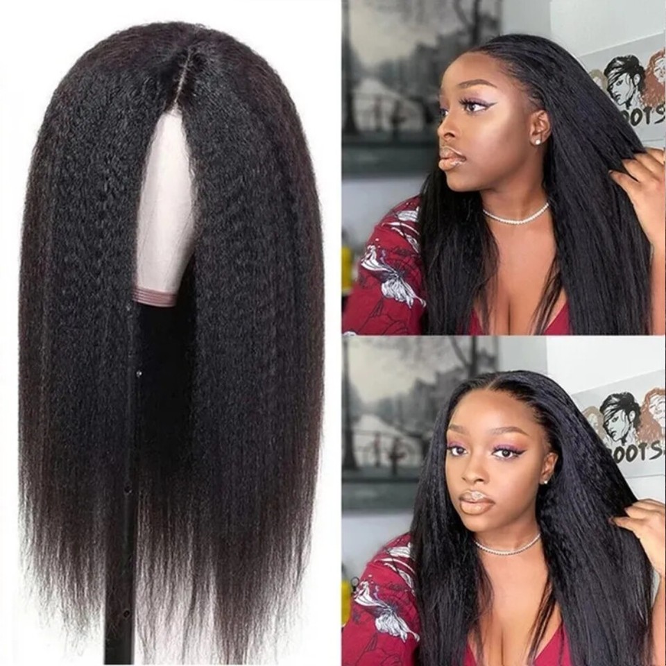 Indian Kinky Yaki Straight Lace Front Wig Human Hair for Women Glueless ...