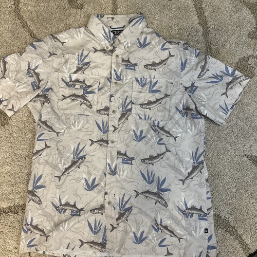 Chaps Mens Size L All Over Trout Fishing Print Collared Shirt | eBay