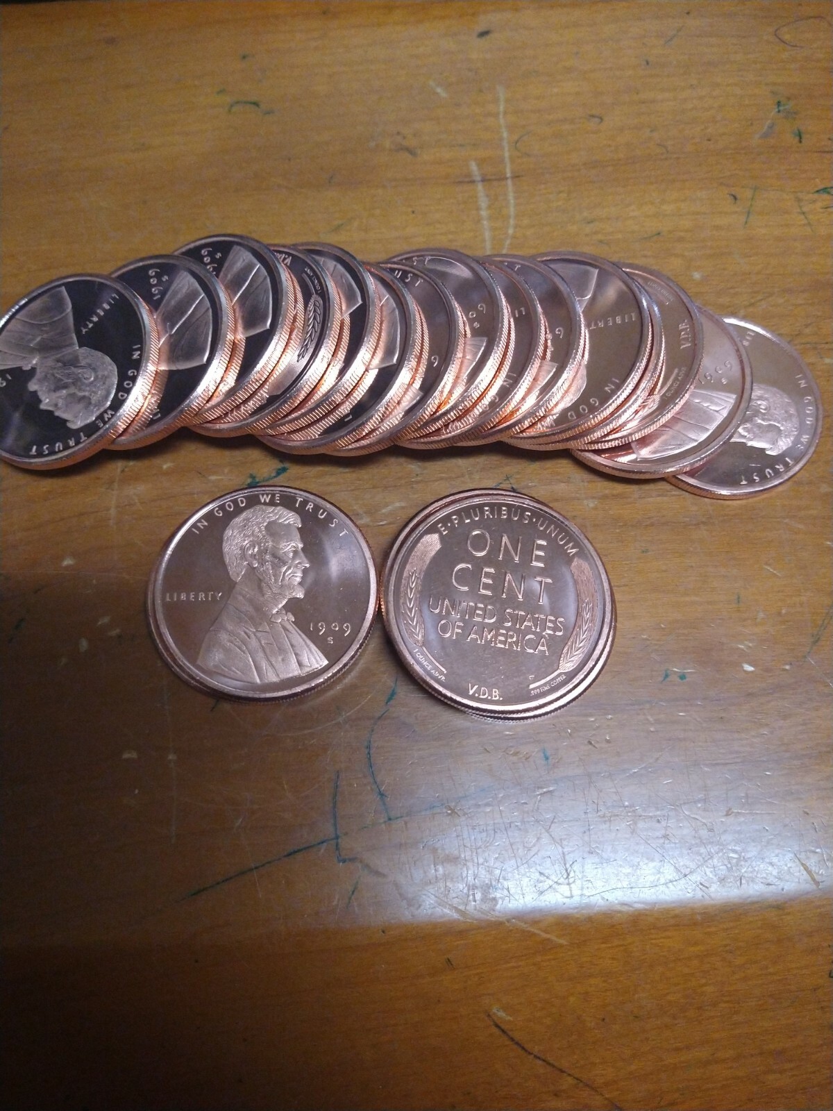 COPPER BULLION ROUND- 1 OUNCE- 1909s Cent design- LOT OF (20) .999 ...