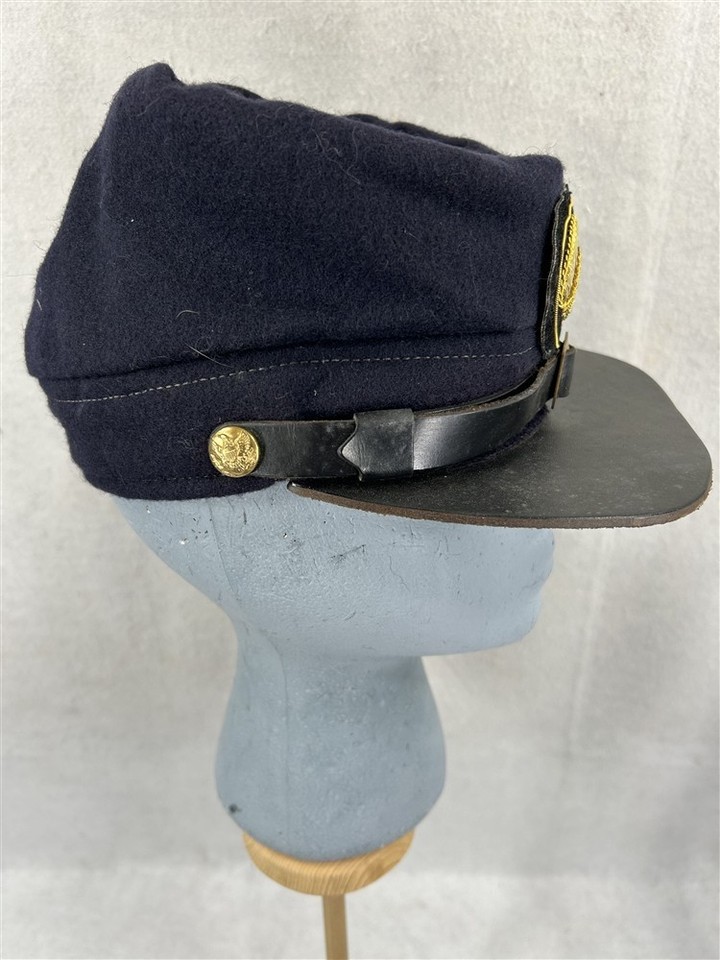 antique kepi hat Civil War navy blue gold emblem wool leather sz sm ...