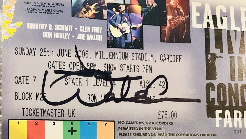 Joe Walsh Eagles Farewell 2006 Large & Bold Signed Ticket Gem Autograph ...
