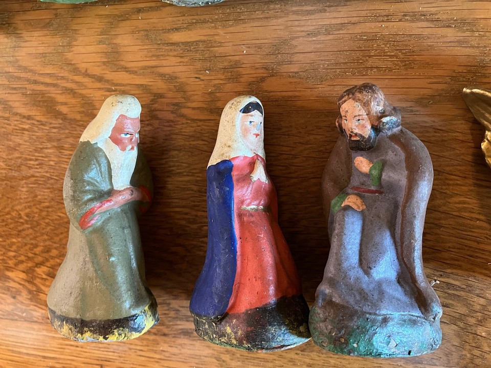 (18) Antique German Nativity Figures Mary Joseph Kings Shepherds Angels ...