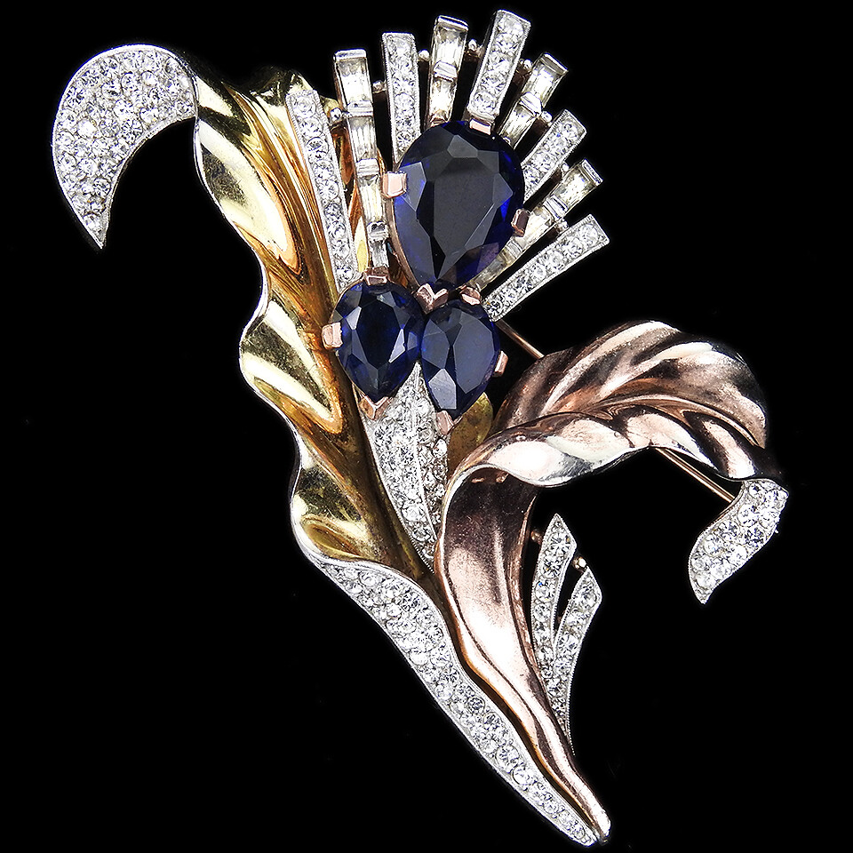 Trifari Philippe Two Colour Gold & Sapphires Leaf Swi… - Gem