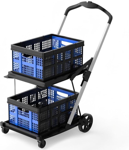Folding Shopping Cart, 2 Tier Multi Use Mobile Collapsible Carts, 2 ...