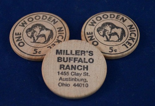Lot of 3 Wooden Nickel Miller's Buffalo Ranch Advertising | eBay