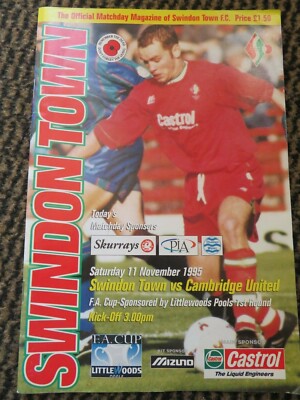 SWINDON TOWN CAMBRIDGE UNITED FA CUP 1ST ROUND NOVEMBER 1995 MATCH PROGRAMME | eBay.de