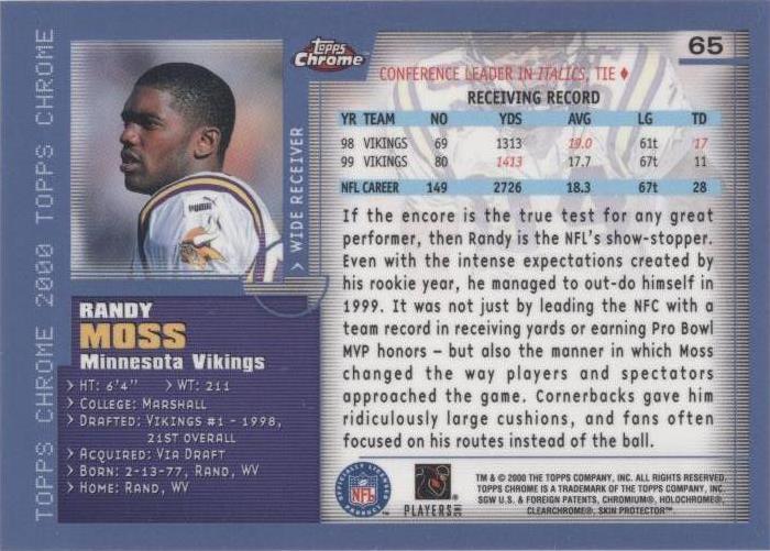 2000 Topps Chrome Randy Moss #65 for sale | eBay