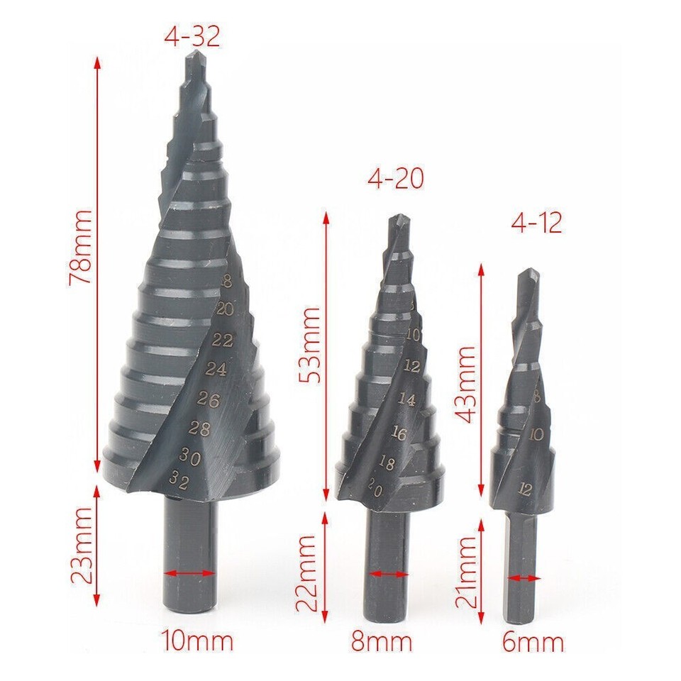3x 4241HSS Spiral Grooved 4-12/4-20/4-32mm 3Side Shank Nitriding ...