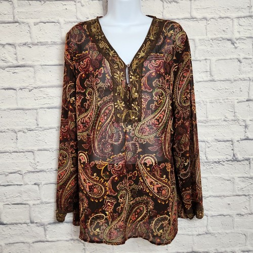 White Stag Top Womens Size Large (12/14) Sheer Brown Paisley | eBay