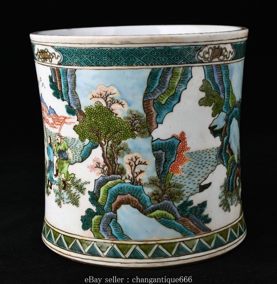 7.8'' Qing Kangxi Marked Wucai Porcelain People story Brush Pot Pencil ...