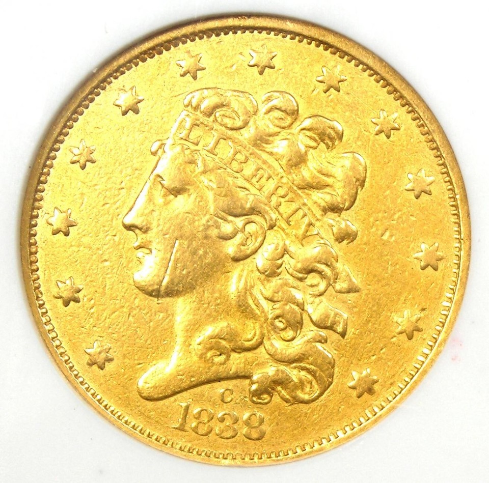 1838-C Classic Gold Half Eagle Charlotte $5 Coin - ANACS XF Details ...
