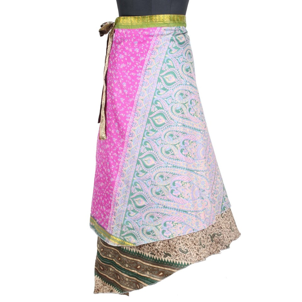 Vintage Silk Sari Recycled Magic Wrap Around Skirt Reversible Women ...