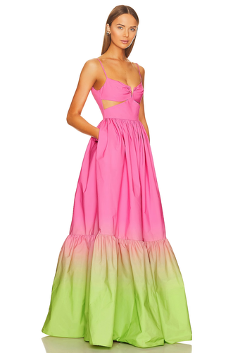 NEW SAU LEE Nova Gown in Pink Chartreuse Ombre MAXI DRESS CUTOUT FLARE ...