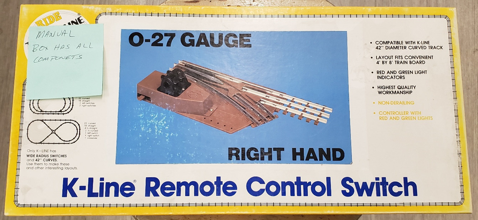 K-Line Right Manual Switch K-274 O27 Gauge O42 Radius - Read ...