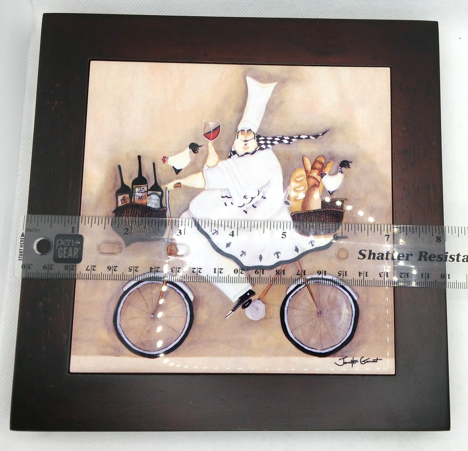 Jennifer Garant Fat Chef To Go bicycle Framed Art Tile Hanging Trivet ...