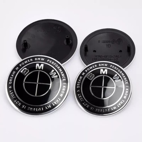 2X Front Hood & Rear Trunk Emblems 82mm & 74mm Black For B-M-W Badge ...