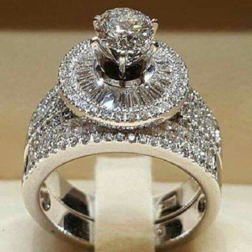 3.00Ct White Round Stone Engagement Wedding Ring Set In 935 Argentium ...