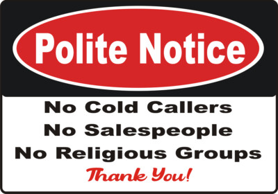 No Cold Callers Religious Salesperson Sticker - Front Door or Inside ...