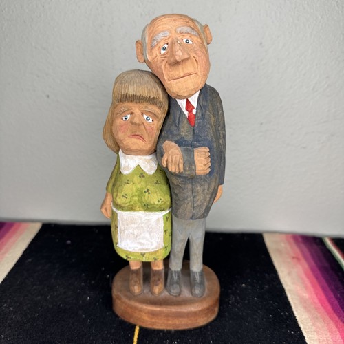 Cleve Taylor Original Caricature Woodcarving Elderly Couple 8” Hand ...