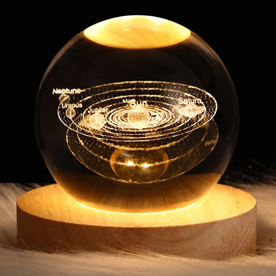 3D Crystal Galaxy Moon Planet Ball with Base Table Lamp USB LED Night ...